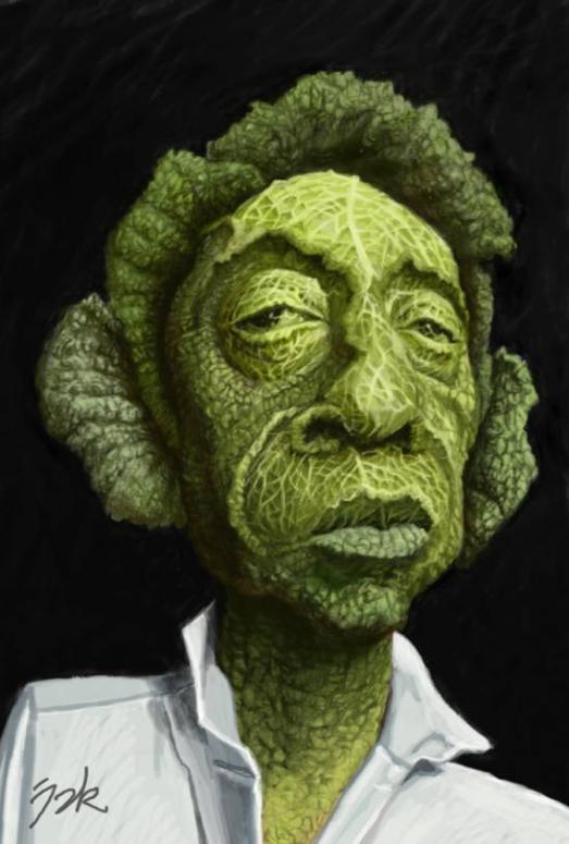 Caricature:L'homme à tête de chou - the cabbage head man.